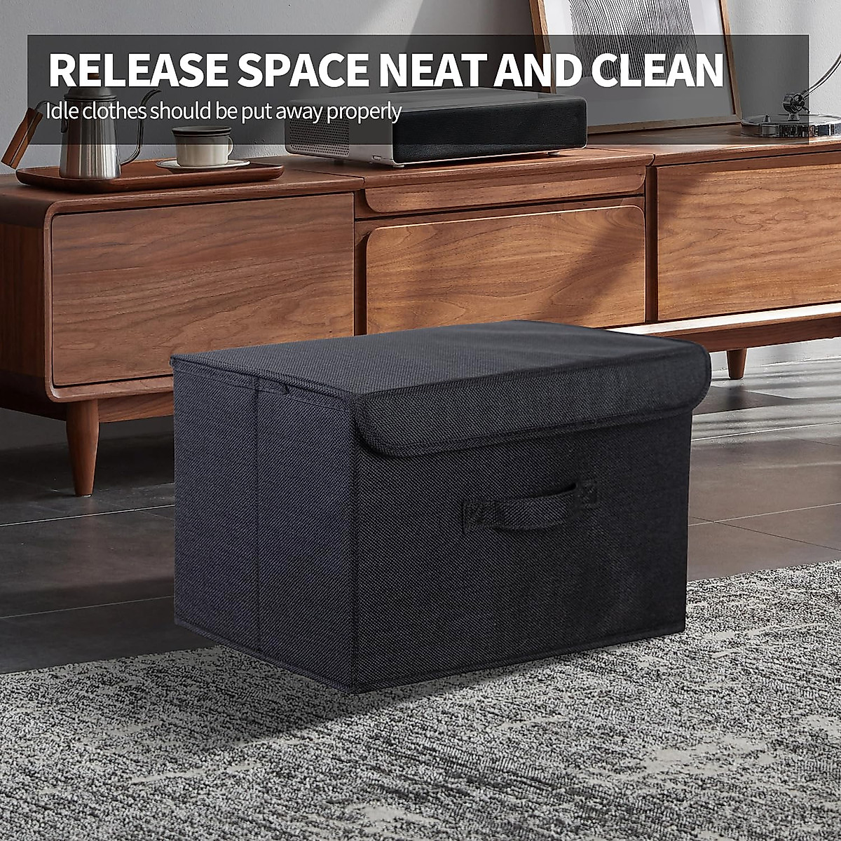 9 Pack Decorative Storage Bins Containers & Fabric Bins with Lids Storage Baskets for Shelves Drawers, Desktop, Closet, Playroom, Classroom, Office, Bedroom, Home, Garage (black, 14.9x10x10)