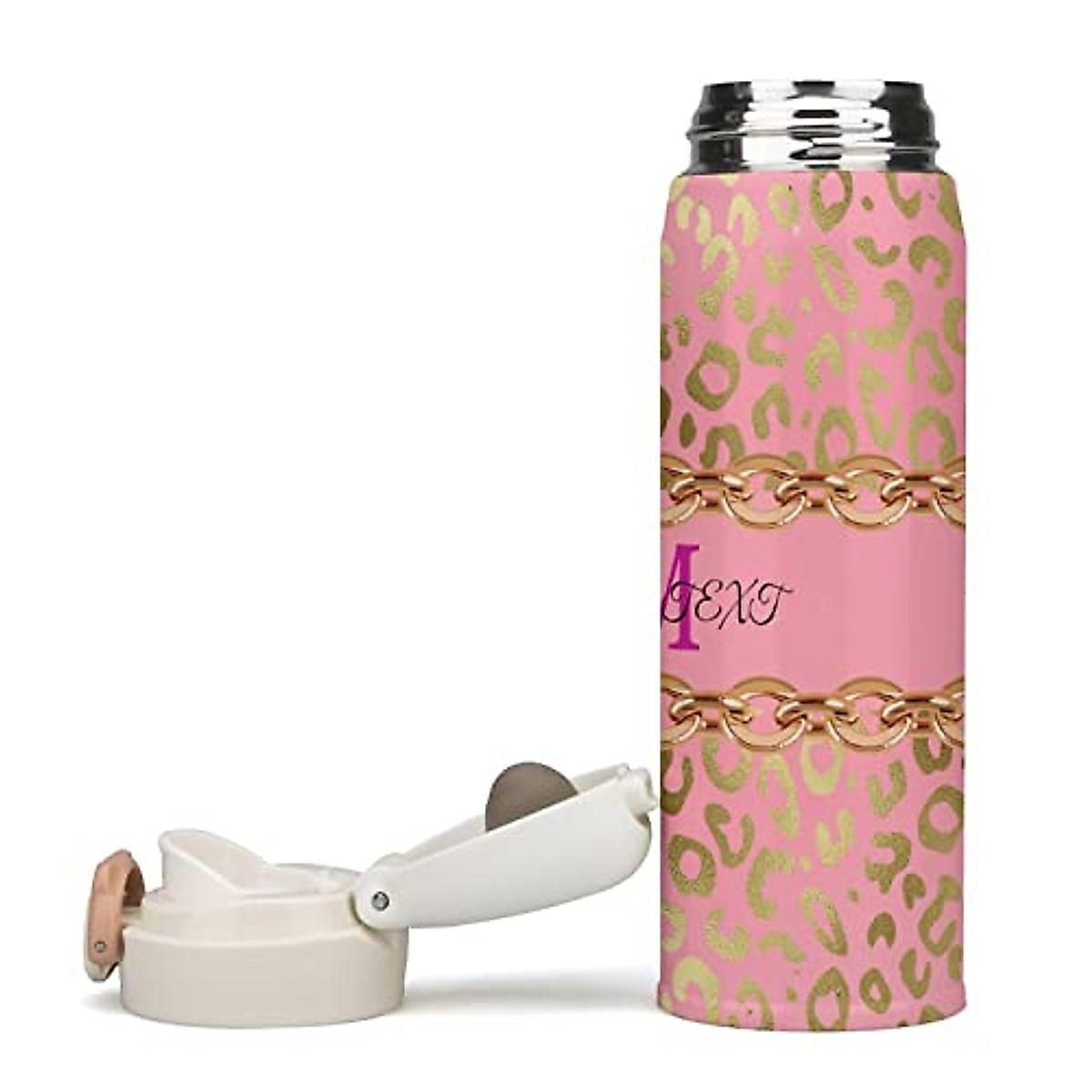 Custom Pink Gold Leopard Water Bottle Personalized Name Text Stainless Steel Sport Water Bottle Customized Double Wall Vacuum Insulated Cup Gift for Kids Women Men