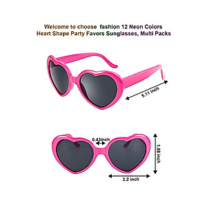 Blulu 12 Pieces Neon Colors Heart Shape Sunglasses for Women Party Favors and Festival (Mixed Color)