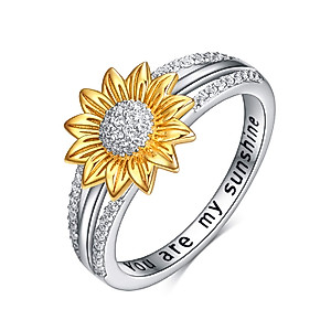 YFN Sterling Silver You are My Sunshine Sunflower Statement Ring with Cubic Zirconial Band Gifts (8)