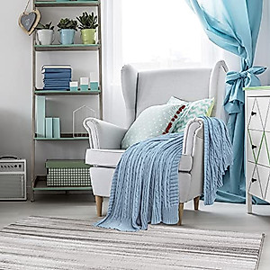 uxcell 100% Cotton Knitted Throw Blanket for Sofa and Couch Soft Lightweight Cable Knit Blanket Home Decors Blanket, Columbia Blue 50" x 60"