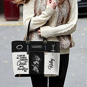 Jesuspirit Personalized Tote Bags For Women - Christian Gifts For Church Ladies, Mother's Day, Mom, Grandma, Aunt - Spiritual Custom Zipper Leather Tote Bag For Women