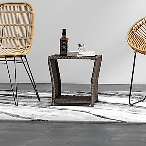 FIZZEEY Outdoor Side Table - Outdoor Wicker End Side Tables for Patio with Storage Shelf, Brown