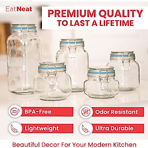 EATNEAT 5-Piece Airtight Glass Kitchen Canisters with Glass Lids - Set of 5 Mason Jars for Food Storage, Organization, and Canning - Food Storage Containers that Hold 68, 51, 34, 27, and 17 Ounces