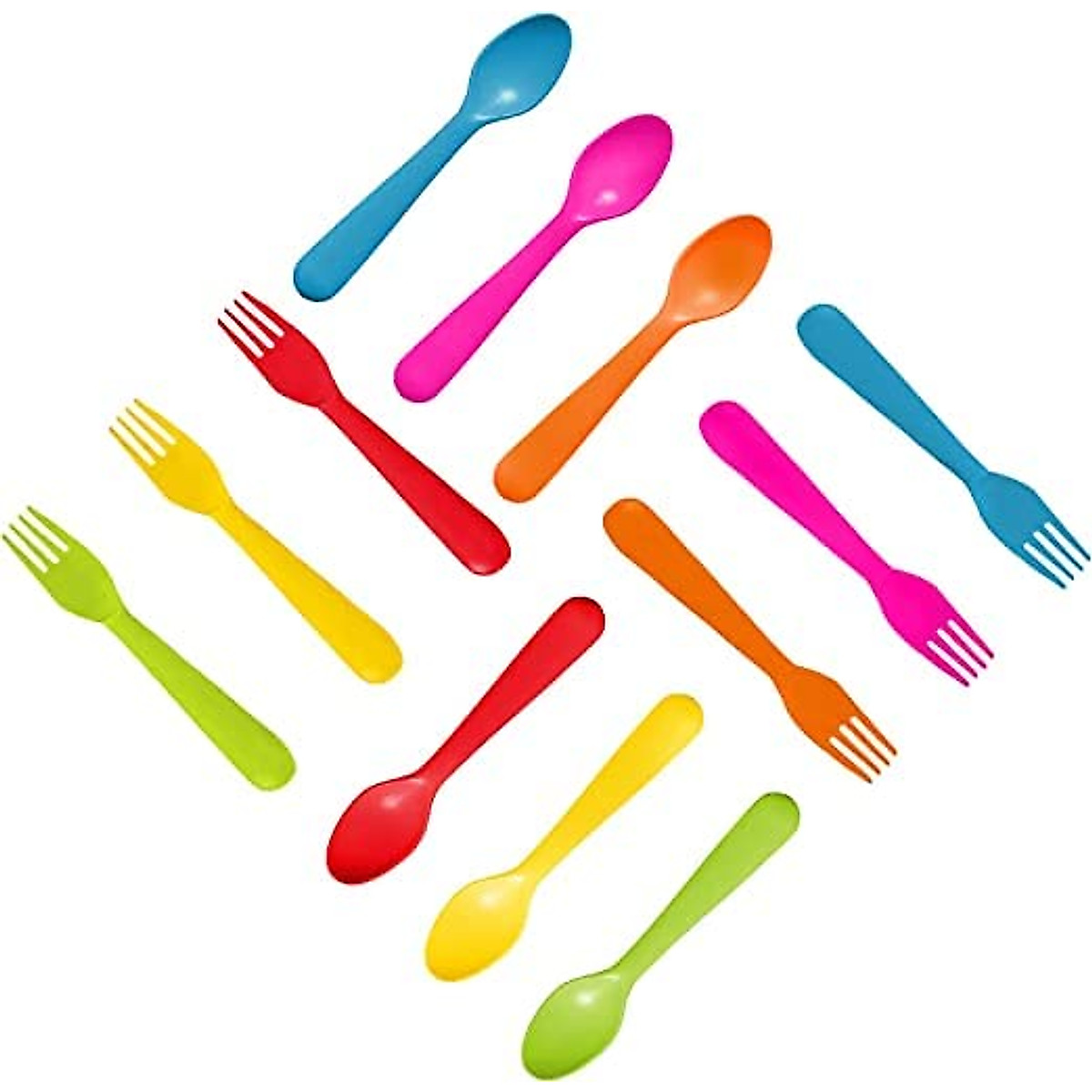 PLASKIDY Plastic Toddler Utensils Set of 24 Kids Utensils Forks and Spoons - BPA FREE/Dishwasher Safe Toddlers Silverware Set Brightly Colored Children's Safe Flatware Cutlery Set