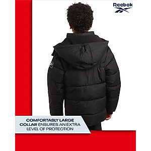 Reebok Boys' Winter Jacket - Heavyweight Quilted Puffer Parka Coat - Insulated Ski Jacket for Boys (8-20), Size 10/12, Black