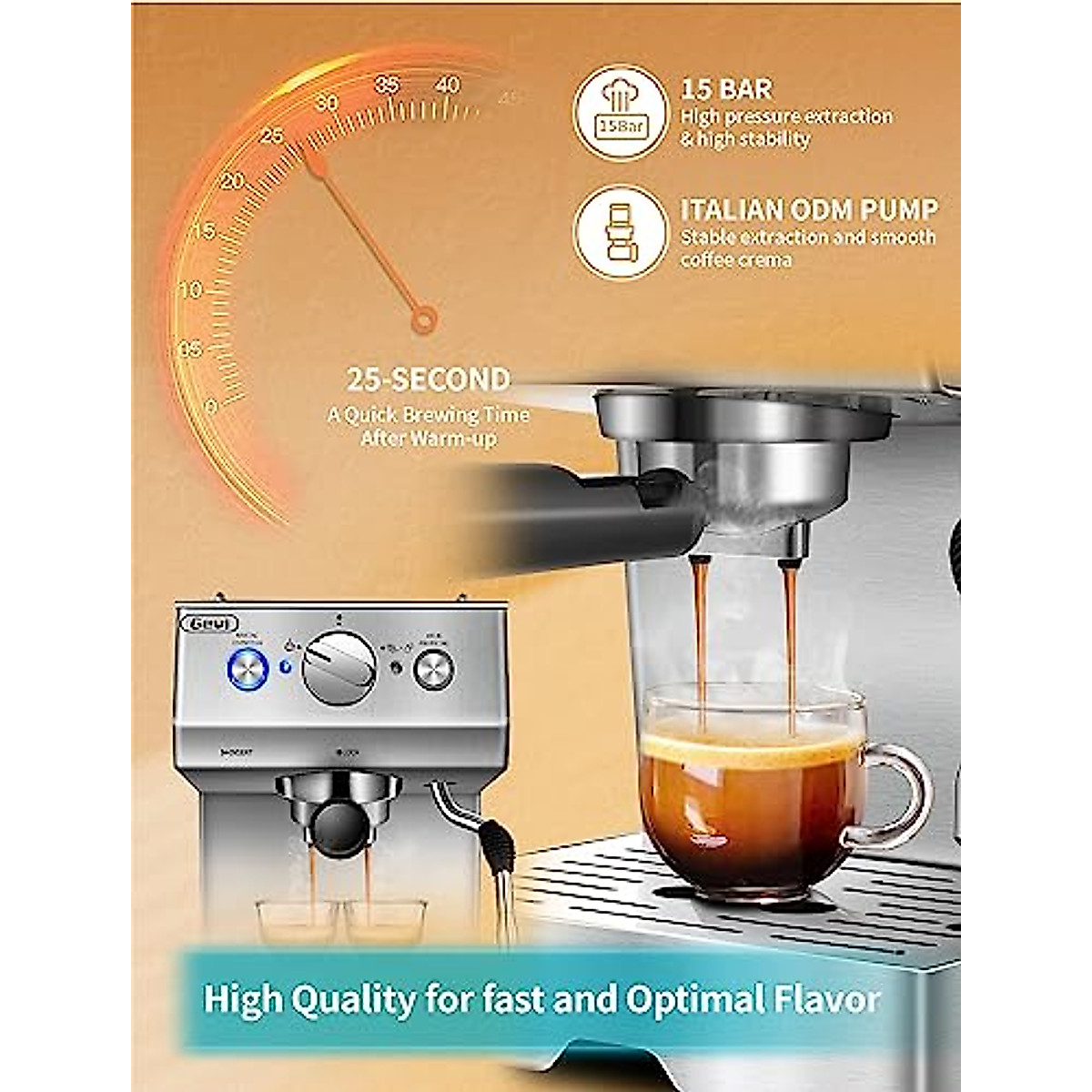 Espresso Machine, Stainless Steel Espresso Machine with Milk Frother for Latte, Cappuccino, Machiato,for Home Espresso Maker, 1.8L Water Tank, Semi Automatic Espresso Machines 20 Bar