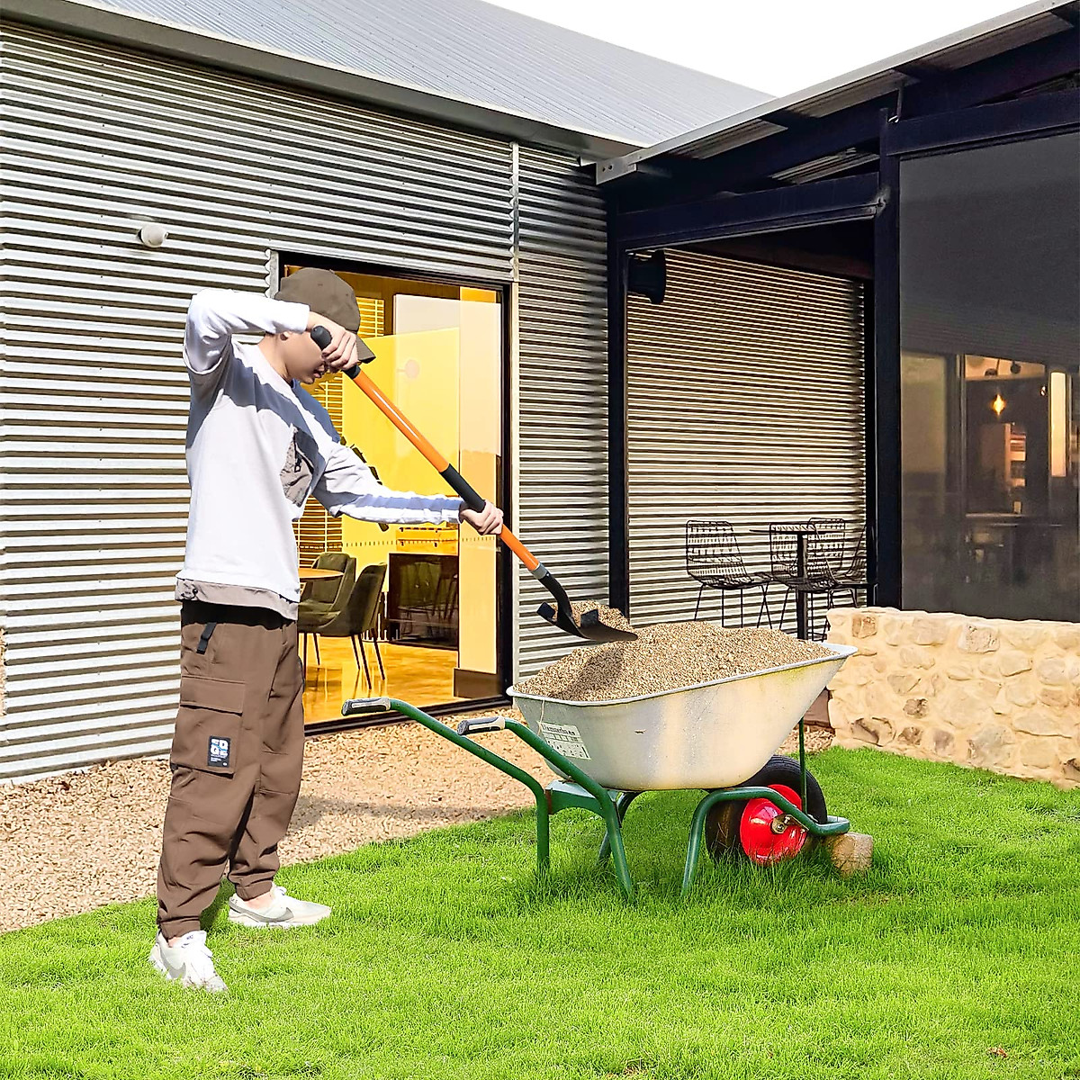 VNIMTI Shovel for Digging, 56 Inches Heavy Duty Shovel for Gardening, Round Shovel for Digging with Fiberglass Handle (Orange)