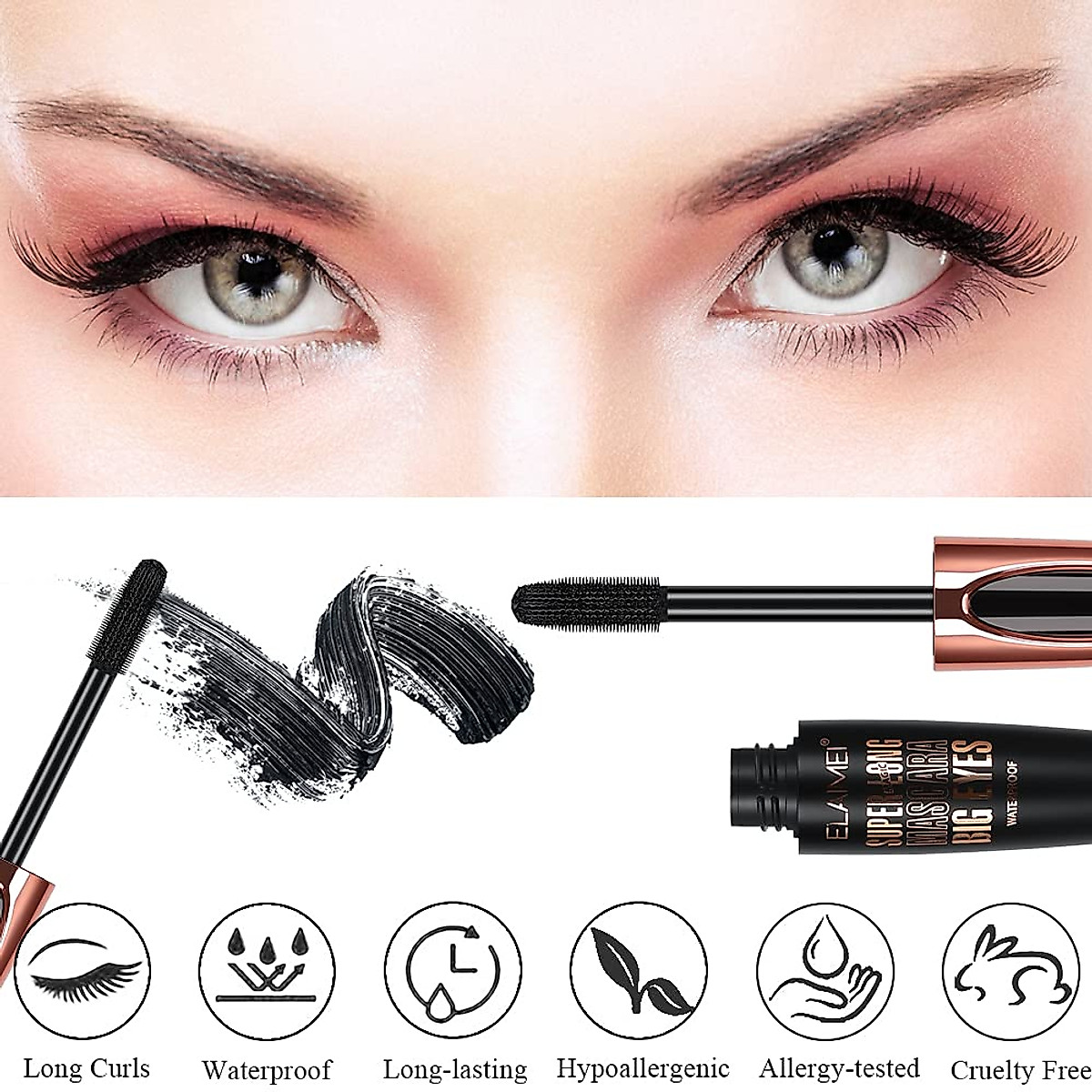 2 Pack Mascara Black Volume and Length, Natural Waterproof Smudge-Proof 4D Silk Fiber Lash Mascara Long-Lasting, Adds Length, Depth & Glamour Effortlessly