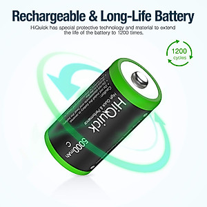 HiQuick C Rechargeable Batteries 5000mAh - 1.2V Ni-MH High Capacity C Size Batteries(Pack of 4)