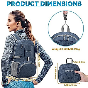 ZOMAKE Lightweight Packable Backpack 25L - Small Foldable Hiking Daypack for Travel - Tear Resistant Day pack for Women Men Camping Outdoor Sports(Navy Blue)