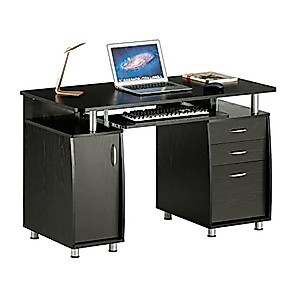 Techni Mobili 47.25" Ergonomic Computer Drawers & File Cabinet for Home Office Storage, Espresso Writing Desk, ONE Size
