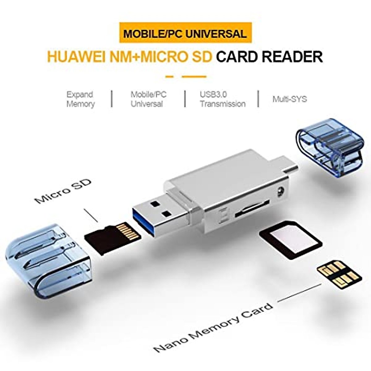 ChenYang Nano Memory Card & TF Micro SD Card to USB C & USB 2.0 Card Reader Adapter Plug & Play