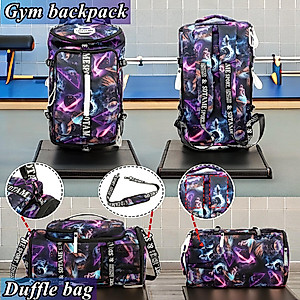 Gym Duffle Bag Backpack with Shoe Compartment,4 ways Travel Backpack for Women and Men,Multi-Functional Weekender bag with Waterproof Layer&Laptop Compartment for Fitness, Travel,Camping(Metallic)