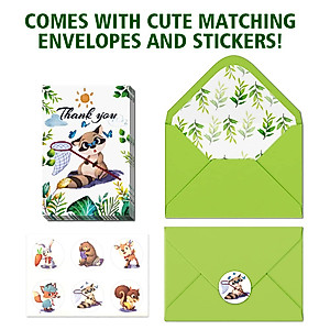 Paper Master Woodland Thank You Cards 30 Pack bulk Thank You Cards for Kids 4” × 6” Forest Animal Thank You Cards with Envelopes & Stickers for Kids Birthday Party, Baby Shower, Christmas and more