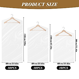 QBXMY7 Garment Bags, Pack of 30 Garment Bags, Transparent Hanging Garment Bags, Plastic Suit Bag, Dustproof Clothes Protector, Waterproof Garment Cover for Suits, Shirts, 60x90cm/60x150cm/60x120cm