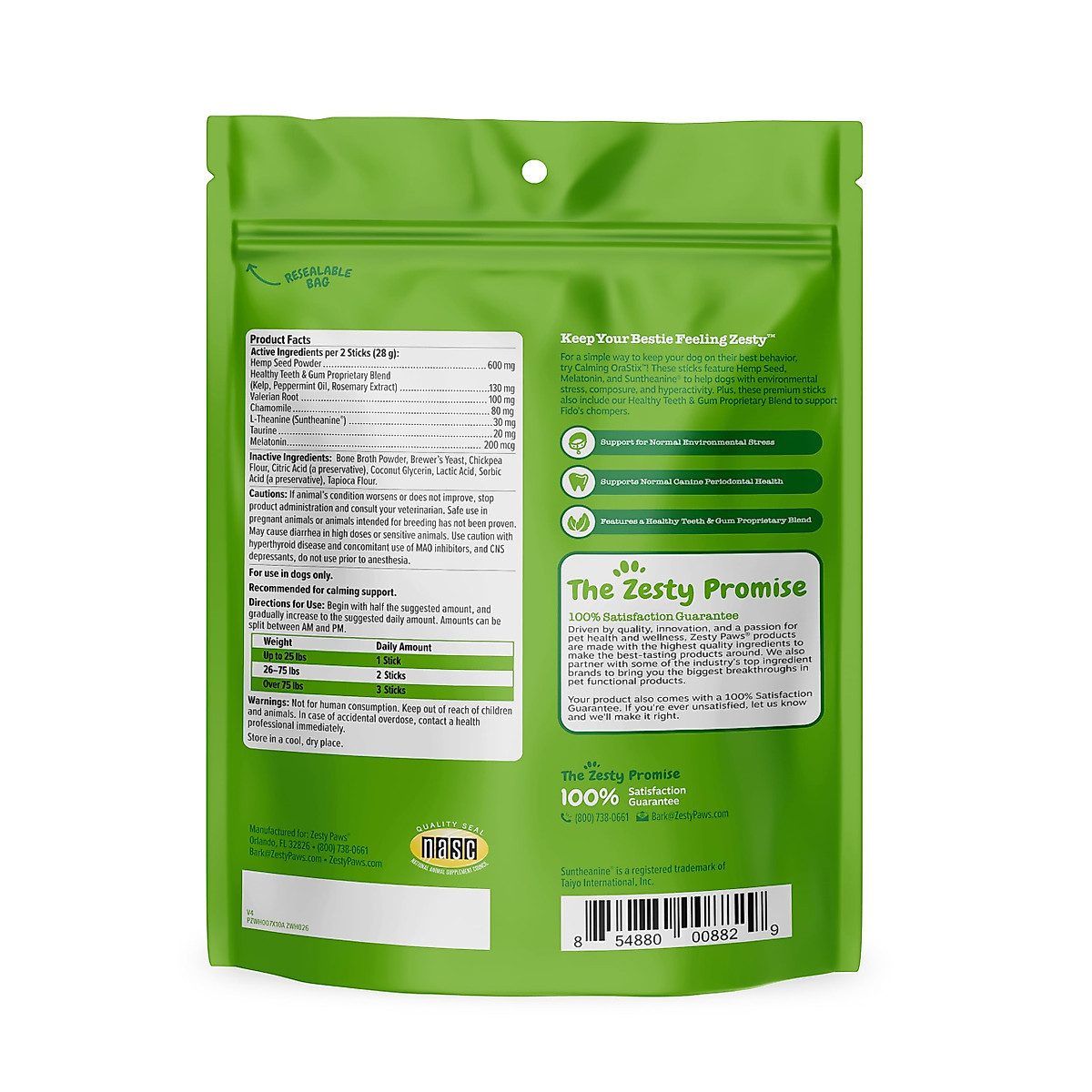 Zesty Paws OraStix for Dogs - Calming Dental Sticks for Stress with Hemp Melatonin Chamomile Dog Healthy Teeth and Gums Calm Composure for Fireworks and Thunderstorms - 25oz