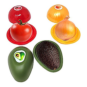 Zelica Food Storage Containers for Avocado, Tomato, & Onion | Food Saver Pod with Lid to Keep Foods Fresh (3 Pack)