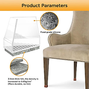 Square Chair Leg Protectors for Hardwood Floors,16 Pcs Silicone Felt Furniture Legs Caps to Prevent Floor from Scratches and Reduce Noise, Easy to Move,1.26-1.57",Clear.