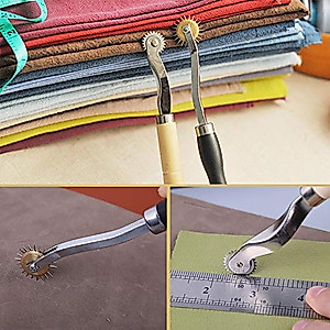 LUNARM 2 PCS Tracing Wheel - Professional Stitch Marking Spacer, 4mm and 2mm Leather Needle Point Tracing Wheel with Wooden Handle for Arts and Leather Crafts
