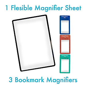 MagniPros Premium 3X (300%) Page Magnifying Lens with 3 Bonus Bookmark Magnifiers for Reading Small Prints, Low Vision Aids & Solar Projects