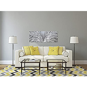 SYGALLERIER Silver Metal Wall Arts Hand Crafted Huge 3D Abstract Aluminum Artwork Modern Sculpture Contemporary Metallic Pictures for Living Room Bedroom Dinning Decor