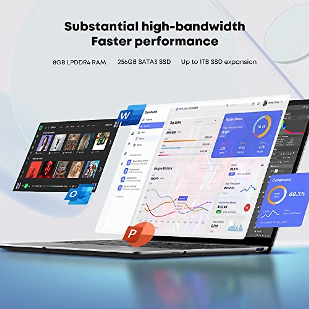 CHUWI Windows 11 Laptop with 8GB RAM 256GB SSD, 14 inch 2K IPS Display, Intel N5100 Quad core Processor, WiFi 6, Backlit Keyboard, USB-C, Ultra Thin and Light Notebook Computer (GemiBook Pro)