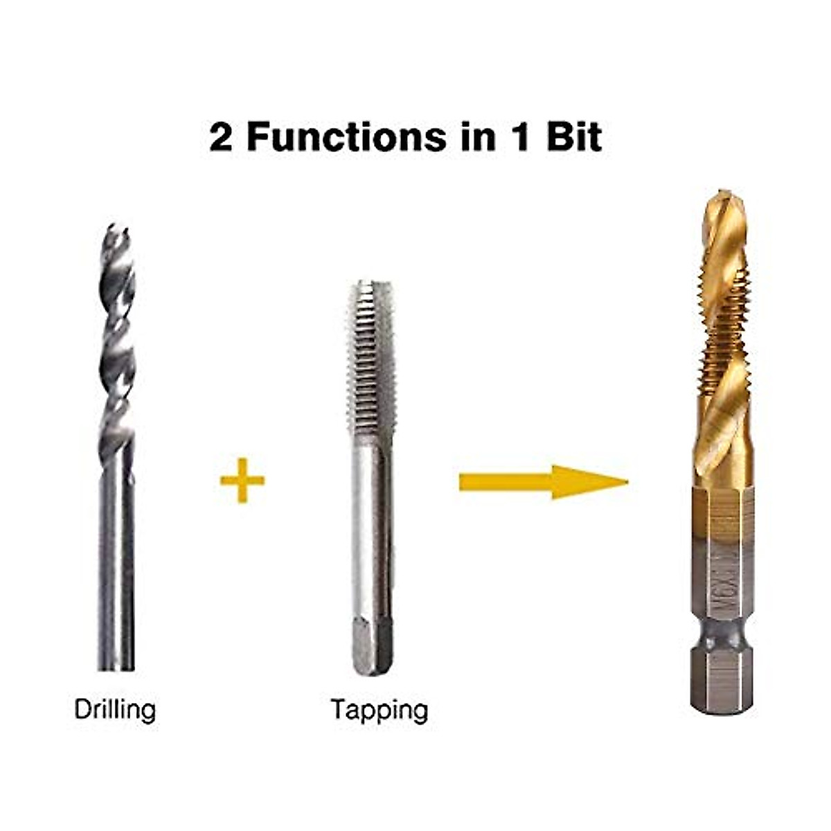 6pcs Tap Drill Bits Set, HSS M3-M10 Coated Combination 1/4" Hex Shank Screw Thread Metric Tap Drill