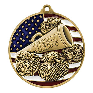 Decade Awards Cheer Medal, Patriotic - Gold - 2.75 Inch Wide | Spirit First Place Medal with Stars and Stripes Neck Ribbon