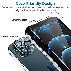LK [3+3 Pack] 3pack Screen Protector Compatible for iPhone 12 Pro Max 6.7-inch + 3pack Camera Lens Protector, Tempered Glass, Easy Frame Installation, HD Ultra-Thin, 9H Hardness, Scratch Resistant