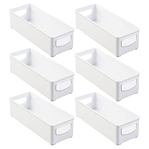 mDesign Small Plastic Bathroom Storage Container Bins with Handles for Organization in Closet, Cabinet, Vanity or Cupboard Shelf, Accessory Organizer for Hair Tools - Ligne Collection - 6 Pack - White