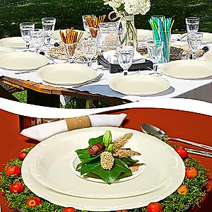 Tioncy 100 Pcs Party Supplies Paper Plates Disposable Halloween Birthday Cake Plates for Dessert Carnival Dinner Fiesta Decorations Serve 50 Guests, 7 Inches and 9 Inches (Ivory,Classic)