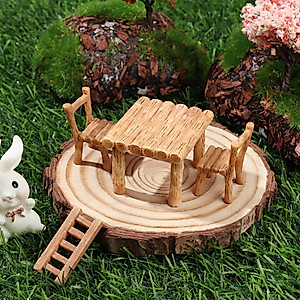 9 Pcs Miniature Table and Chairs Set Fairy Garden Furniture Ornaments Kit for Dollhouse Accessories Home Micro Landscape Decoration Brown
