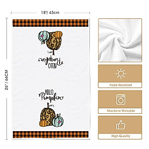 Artoid Mode Black White Buffalo Plaid Hello Pumpkin Fall Kitchen Towels Dish Towels, 18x26 Inch Seasonal Decoration Hand Towels Set of 2