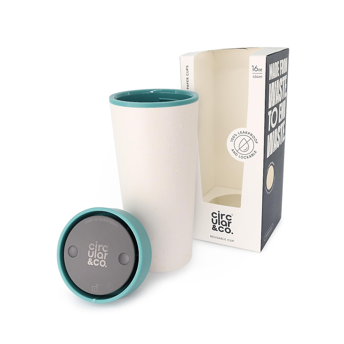 Circular & Co Reusable Coffee Cup - 16oz - 100% Leakproof Large Travel Mug - Made from Recycled Coffee Cups - Sustainble Coffee Tumbler - 360 Drinking - BPA Free - Dishwasher Safe