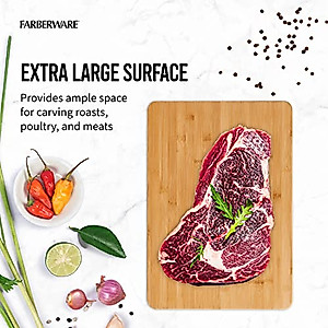 Farberware Extra-Large Wood Cutting Board, Reversible Chopping Board for Kitchen Meal Prep and Serving, Charcuterie Board, 14-Inch x 20-Inch, Bamboo