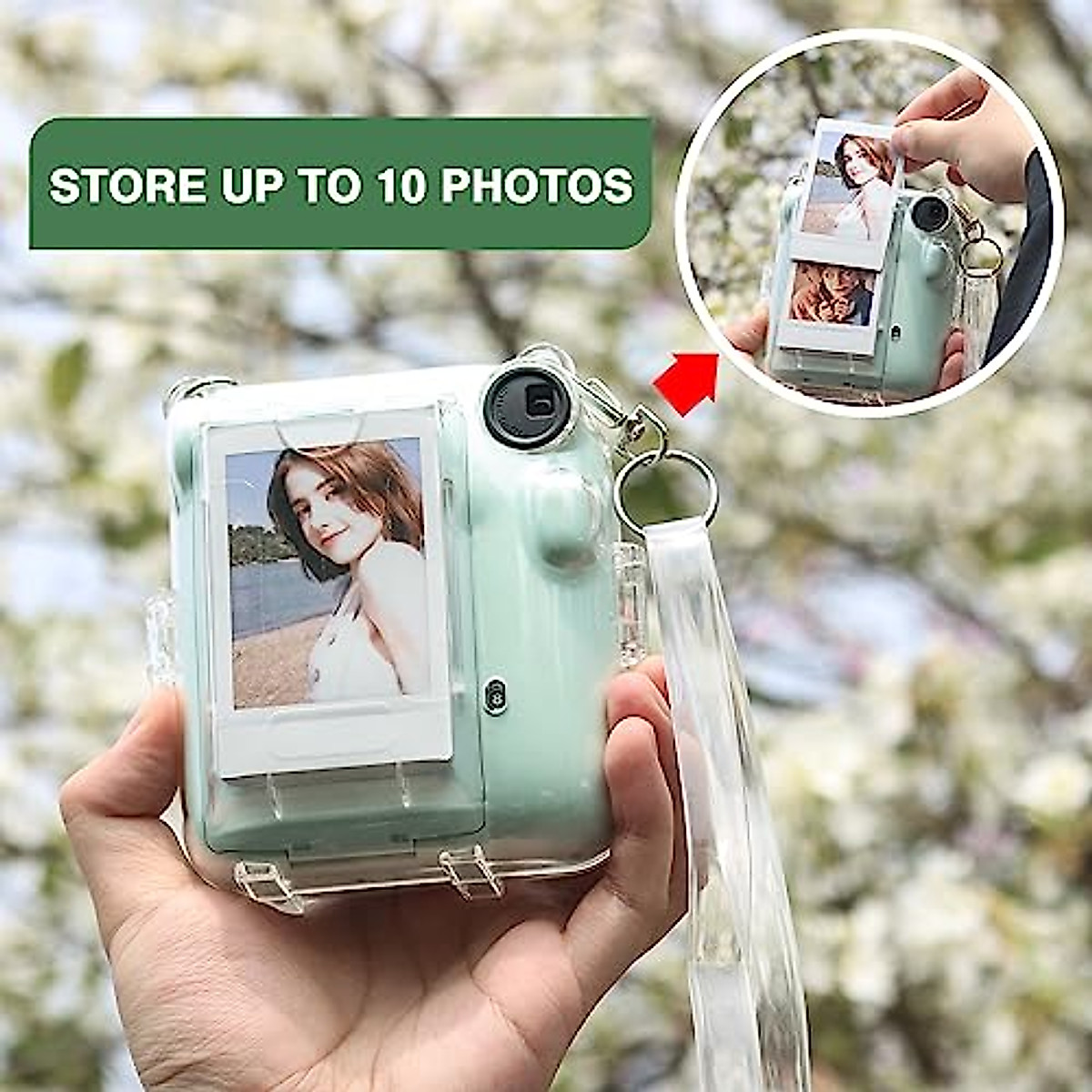 CAIYOULE Instax Mini 12 Clear Case - Protective Camera Case Compatible with Fuji Instax Mini 12, Hard PC Cover with 2 Straps and Stickers (Clear)