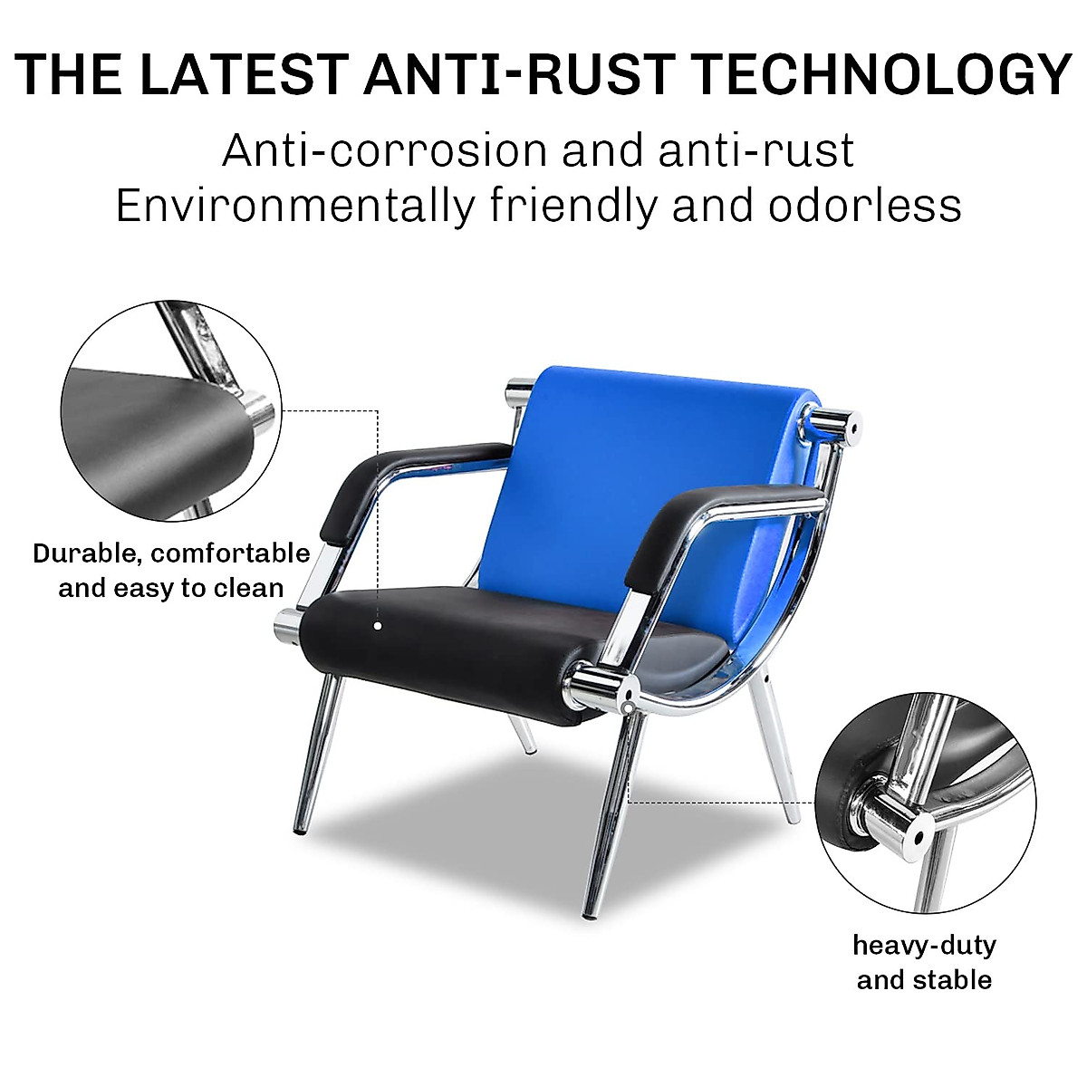 Waiting Room Chair with Armrest 1 Seat Blue Black PU Leather Office Furniture Guest Seating Lobby Conference Reception Chair Visitor Guest Sofa for Office Airport Clinic Hospital Bank Salon Barber