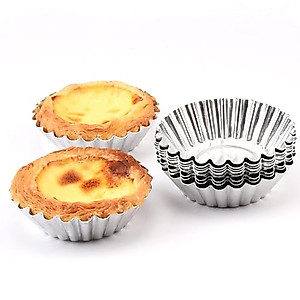 Tosnail 50 Pieces Aluminum Egg Tart Mold Small Tart Pie Tin Mini Cupcake Cake Muffin Cookie Mold Baking Cups