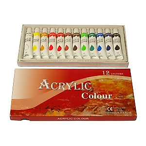 12 Color Acrylic Paint Set 12 ml Tubes Artist Draw Painting Rainbow Pigment