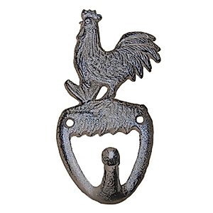 Dkocva Starworld- Heavy Cast Iron Antique Style Rooster Towel Chicken Hanger Wall Mount Coat Hooks Hat Hook Key Rack Cabin Hunting Camp for Home Indoor & Outdoor Any Room Decor Rustic Brown Finish