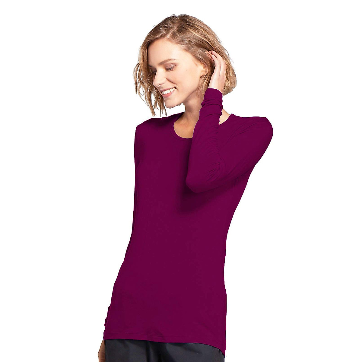 Cherokee Women's Long Sleeve Knit Shirt, Wine, Small