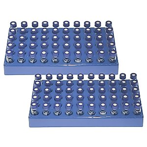 MUHWA 100pcs HPLC Vials with 2 Racks, 2ml Lab Autosampler Vials with Rack, Vials with Writing Area and Graduations, Screw Cap, White PTFE and Red Silicone Septa (Clear)