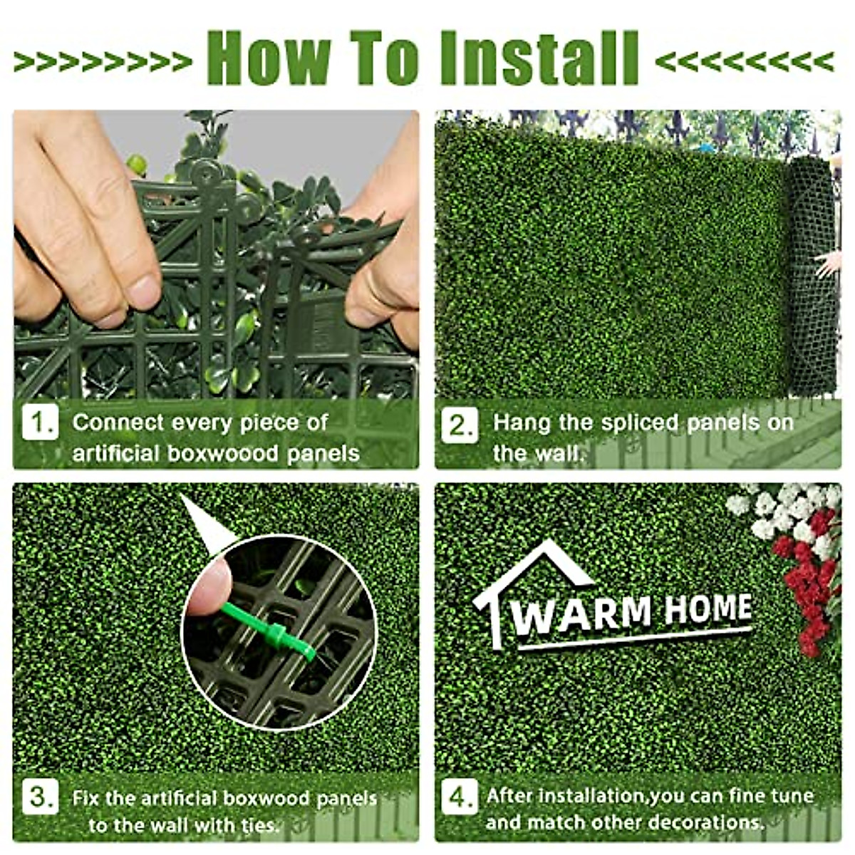 Grass Wall 6 PCS, 20''x20'' Artificial Boxwood Backdrop Panels Topiary Hedge Plant 4 Layers Faux Boxwood Decoration for Garden,Fence,Backyard,Background Wall (6, 20inch x 20 inch)