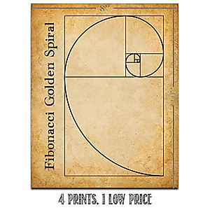 Math Art Prints-Archimedean Spiral, Euler's Formula, Fibonacci Golden Spiral, Pythagoras Theorem-Set of Four Gallery Wall 8x10 Unframed - Gift & Decor For Teachers, Classroom & Math Students Under $20
