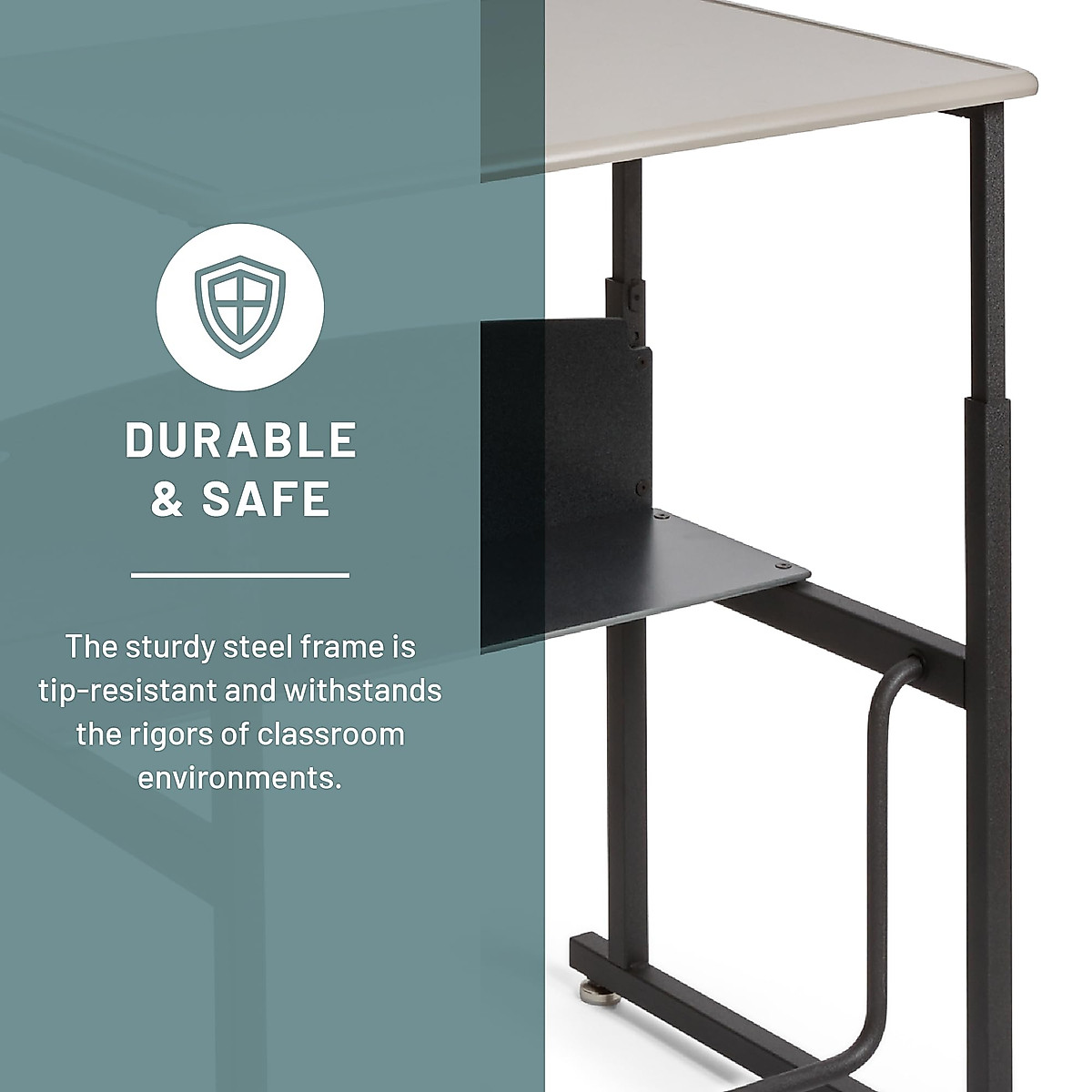 Safco Products AlphaBetter Adjustable-Height Desk, 28" x 20" Standard Desktop, Swinging Footrest Bar