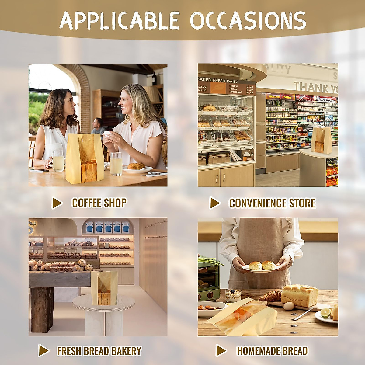 Bread Bags for Homemade Bread 25PCS Paper Bread Bags for Sourdough Large Bakery Bags with Window for Baked Food Packaging Storage Gift Giving Includes 25PCS Label Seal Stickers 13.7x8.3x3.5in