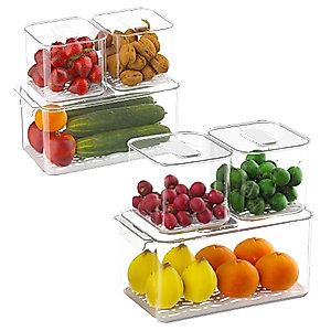 iPEGTOP Fridge Produce Saver Food Storage Bin Containers, Stackable Refrigerator Freezer Organizer Fresh Keeper Container with Vented Lids, 6 Pack