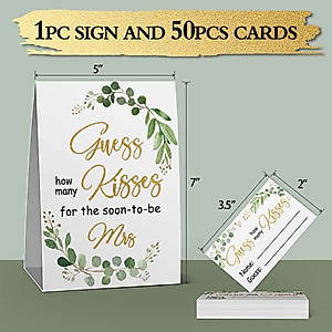 How Many Kisses Bridal Showers Game Sign and Cards, Eucalyptus Leaf Bride Shower Party, Guess how many Kisses for the soon to be Mrs, Golden Bride Shower Suit (1 Sign+50 Cards)