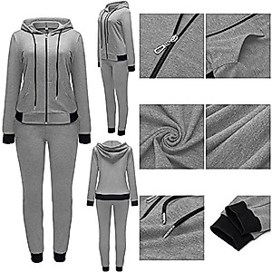 Two Piece Outfits For Women Lounge Wear Tracksuits Long Sleeve Jogging Suits Ziper Up Sweatsuits Hoodie Matching Sets Light Gray M